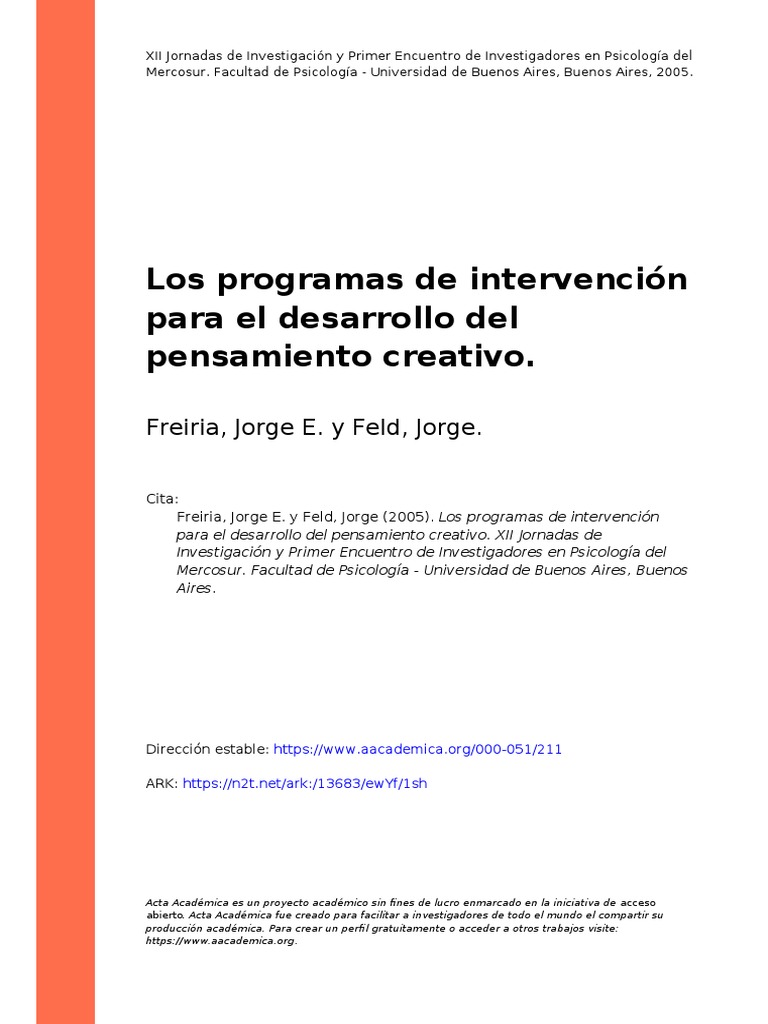 Programas de intervención para el desarrollo del pensamiento creativo | PDF | Enseñando | Maestros