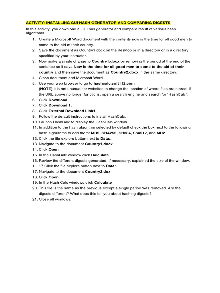Installing Gui Hash Generator and Comparing Digests | PDF