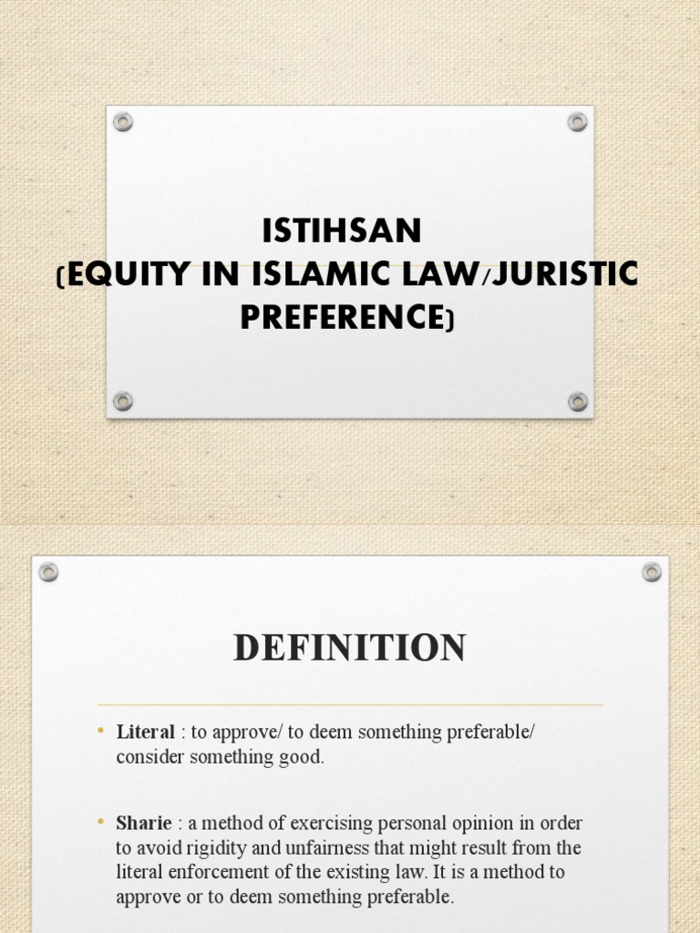 Istihsan (Equity in Islamic Law/Juristic Preference) | PDF | Islamic ...