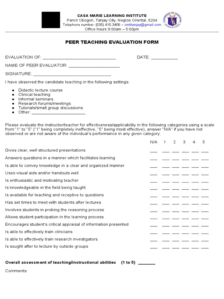 Peer Evaluation Form | PDF | Lecture | Change