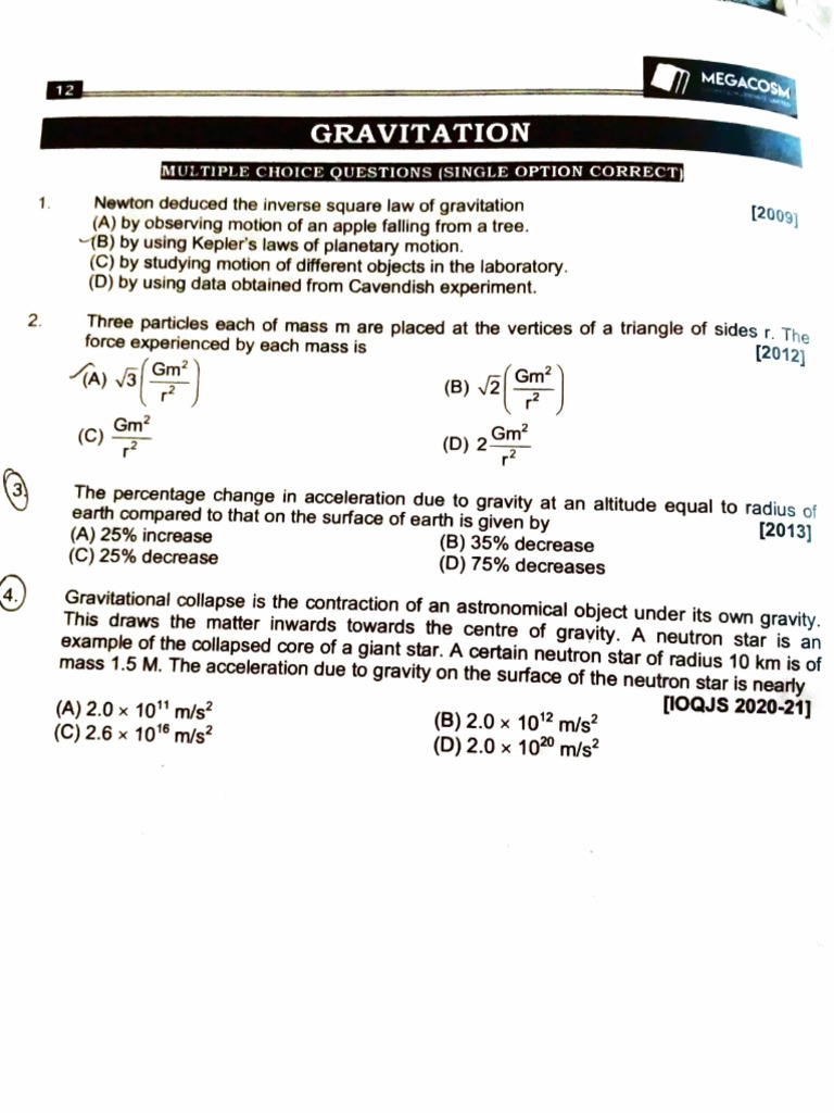 Gravitation Pyq Nsejs | PDF | Gravity | Mass