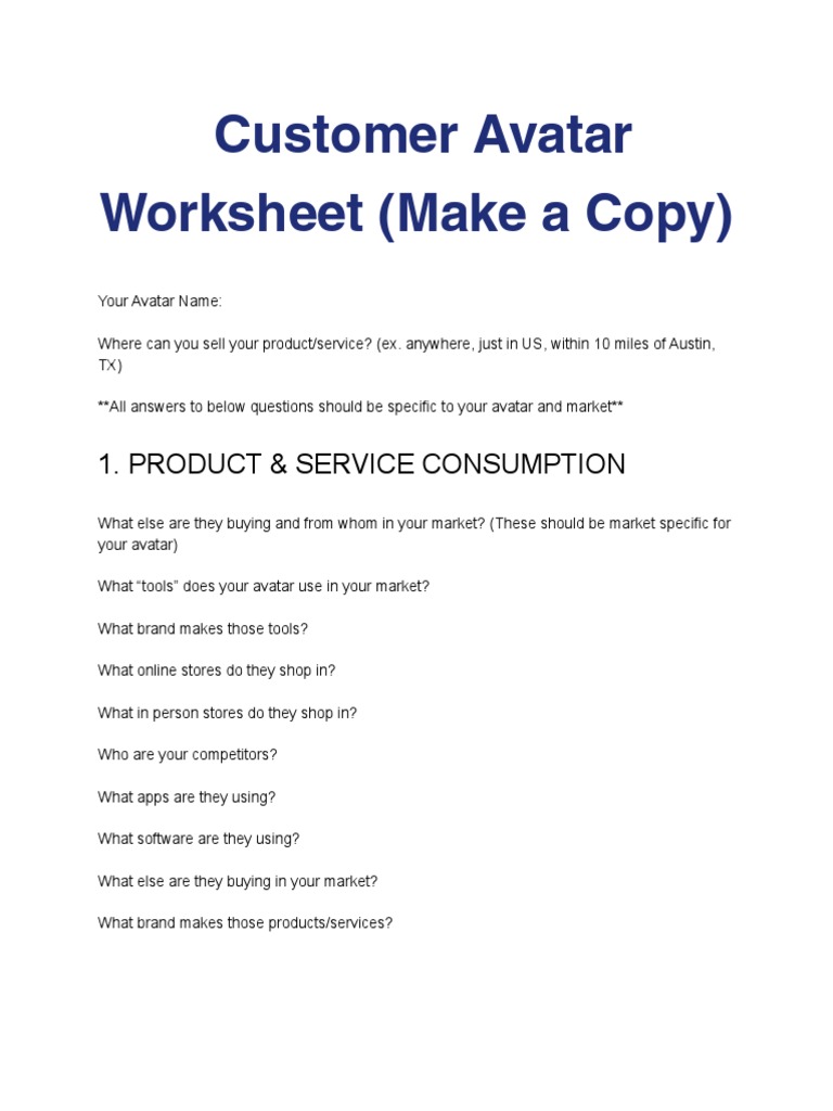 Customer Avatar Worksheet | PDF