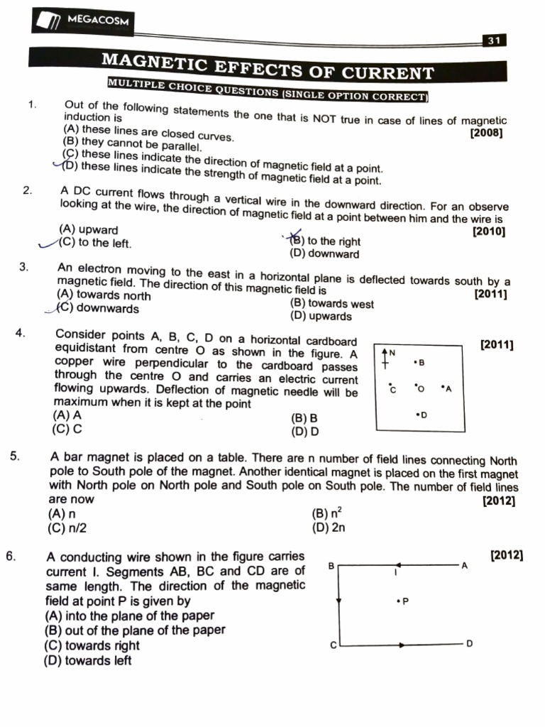 Magnetic Effect of Electric Current Pyqs Nsejs | PDF | Magnetic Field | Inductor