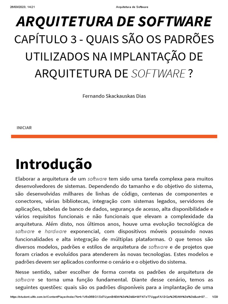 Padrões de Arquitetura de Software: Distinguindo Projetos de Conteúdo e ...