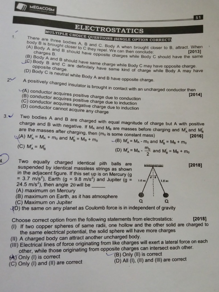 Electrostatics Pyqs Nsejs | Download Free PDF | Electric Charge | Lightning