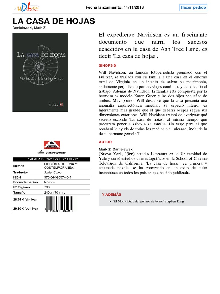 La Casa de Hojas: El Expediente Navidson | PDF