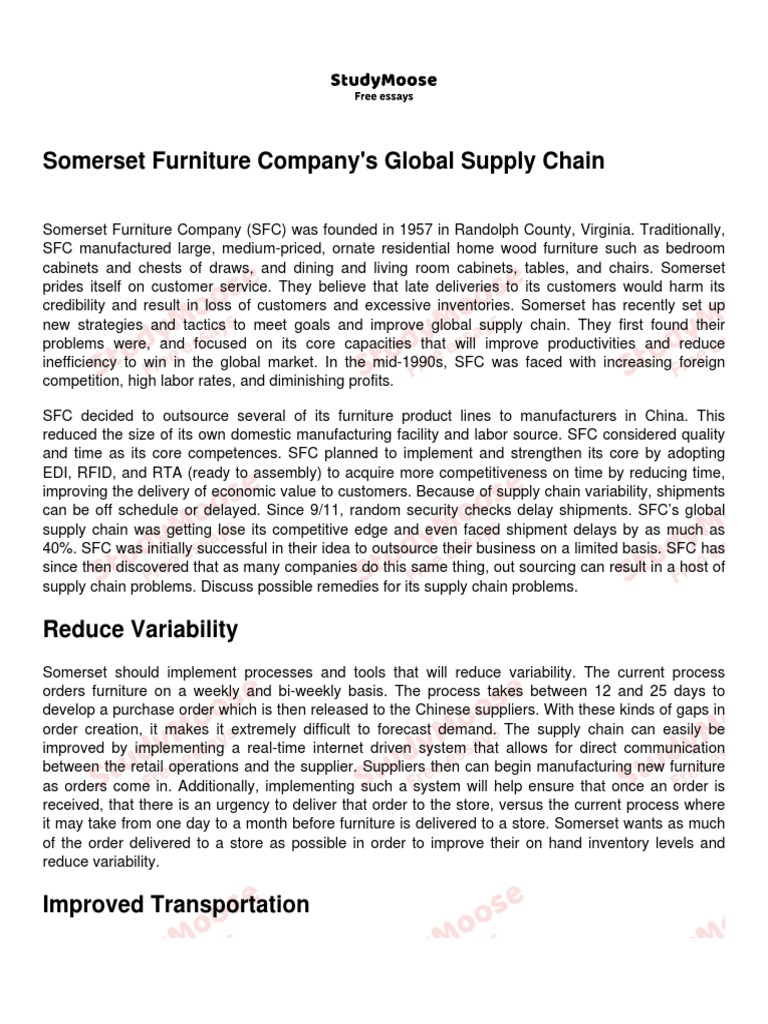 Somerset Furniture Companys Global Supply Chain | PDF | Supply Chain ...