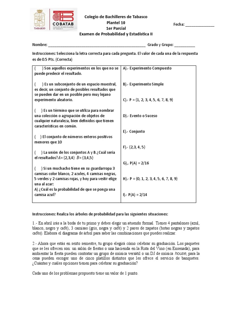 Examen de Probabilidad y Estadística II | PDF | Probabilidad | Probabilidades y estadísticas
