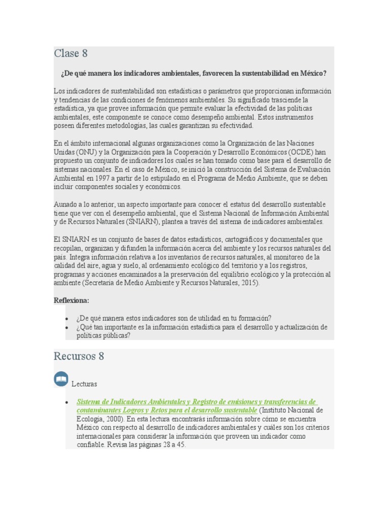Clase 8: ¿De Qué Manera Los Indicadores Ambientales, Favorecen La Sustentabilidad en México ...