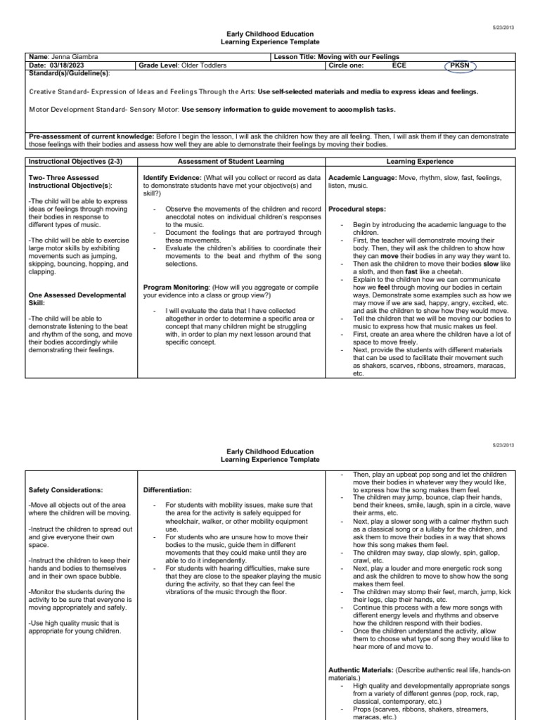 Moving with Feelings: Toddler Lesson Plan | PDF | Cognition | Cognitive ...