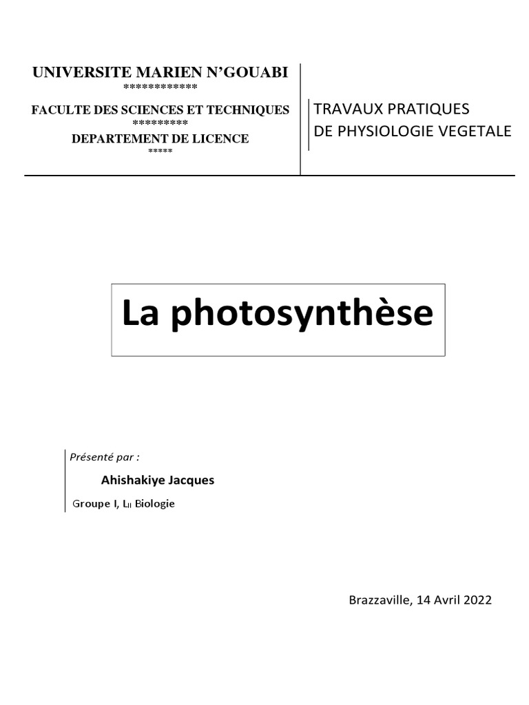 Extraction et Analyse des Pigments Végétaux | PDF | Photosynthèse ...