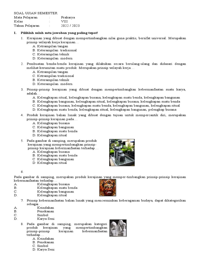 Soal Prakarya Kelas VIII | PDF