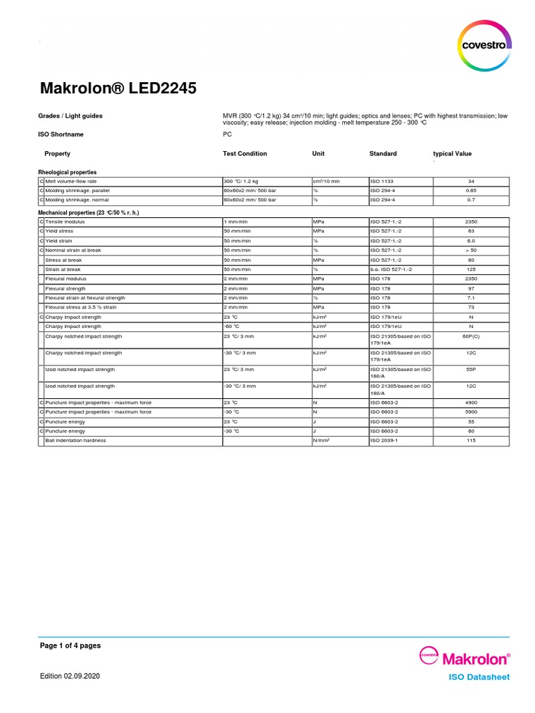 LED2245 Technical Datasheet | PDF | Strength Of Materials | Medical Device