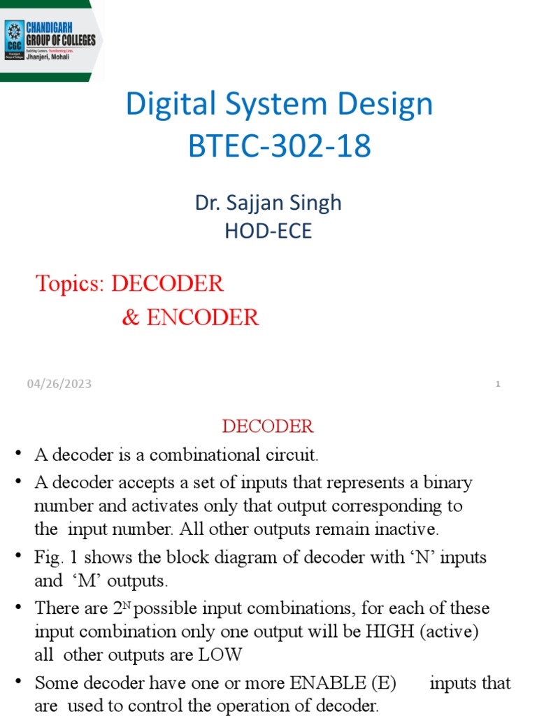 Cej Ece 3rd Unit No1 Decoder And Encoder Dsd Pdf Binary Coded Decimal Logic Gate