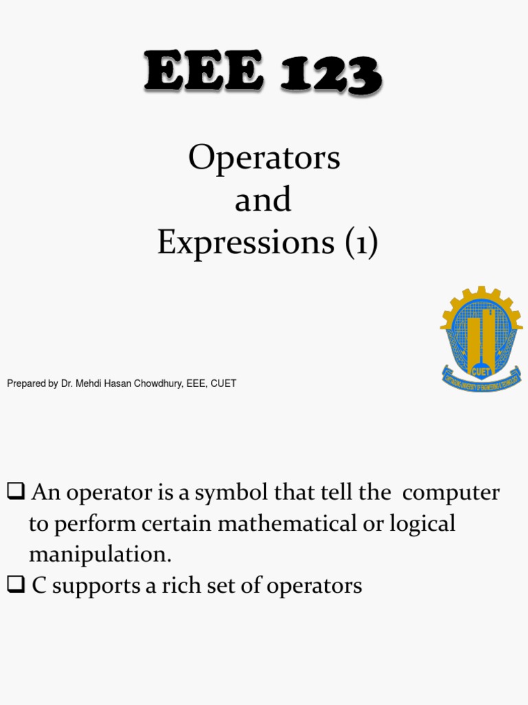 Presentation Of C Programming Operators And Expressions Pdf Arithmetic Integer