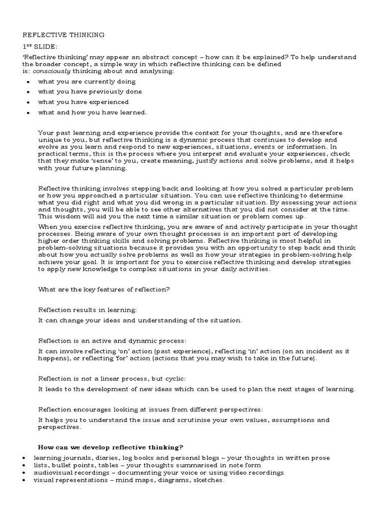 Reflective Thinking | PDF | Thought | Experience