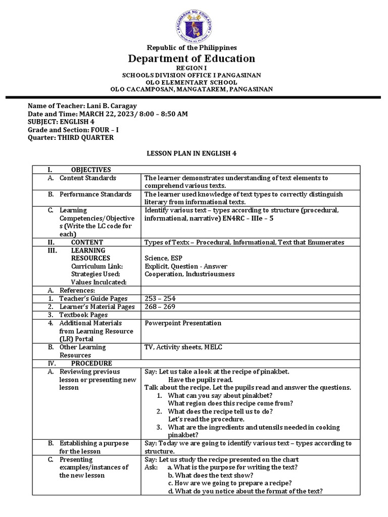 Detailed Lesson Plan Grade 4 | PDF | Learning | Plants