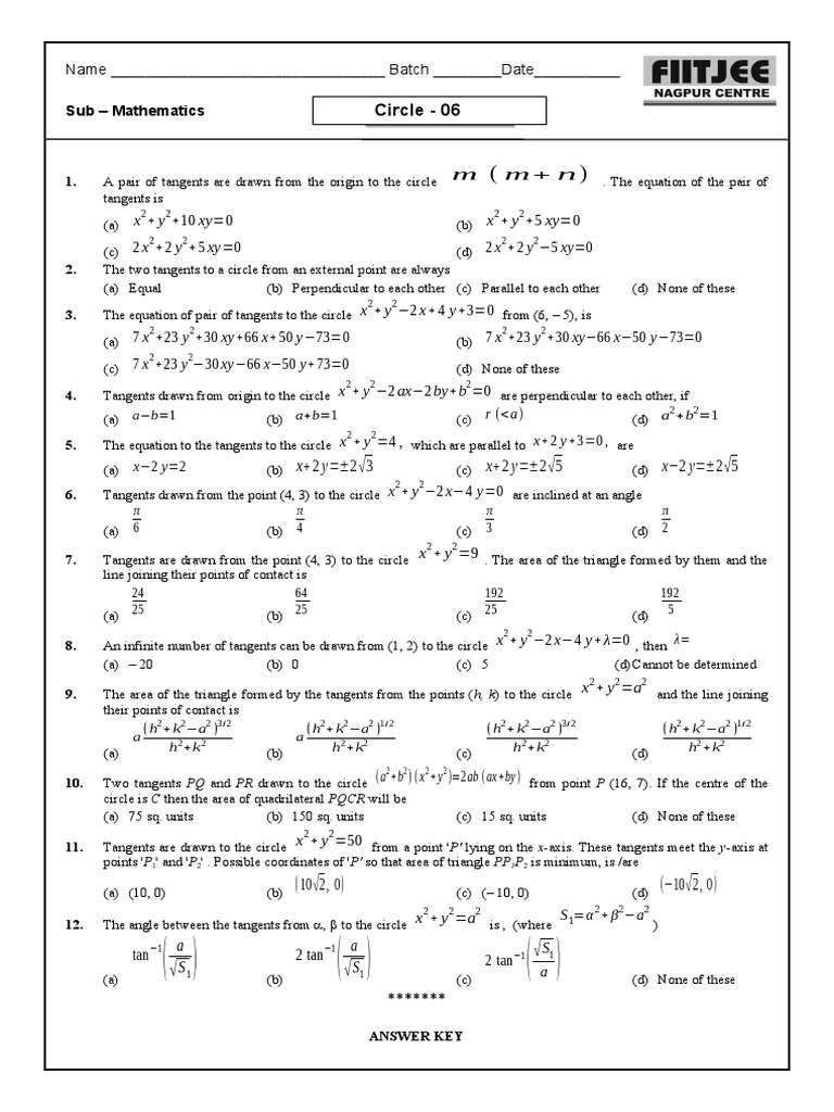 Circle - 06: Sub - Mathematics | PDF