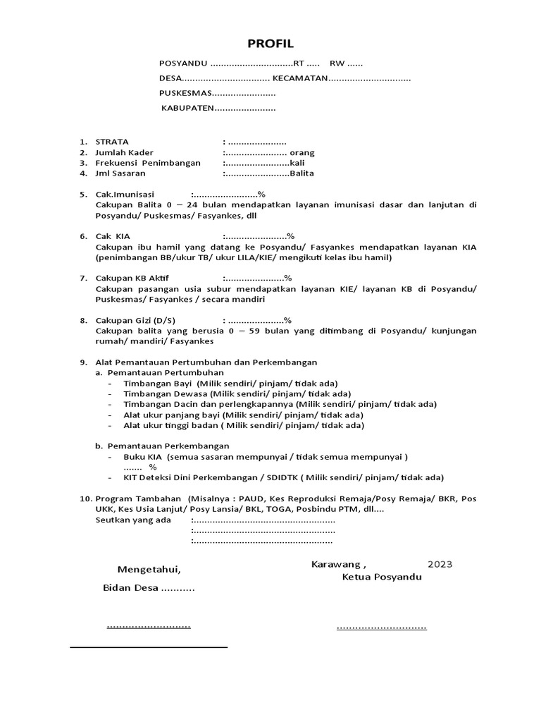 Profil Posyandu dan Kader 2023 | PDF