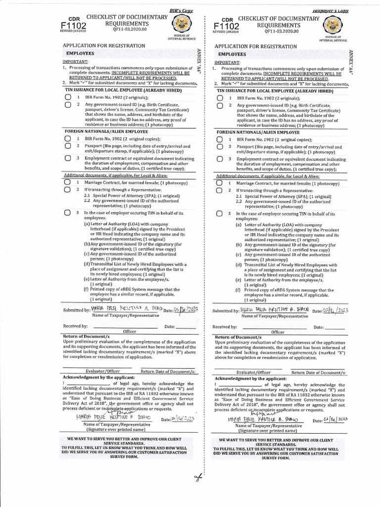CDR Checklist of Documentary CDR Checklist of Documentary FL L O2 ...