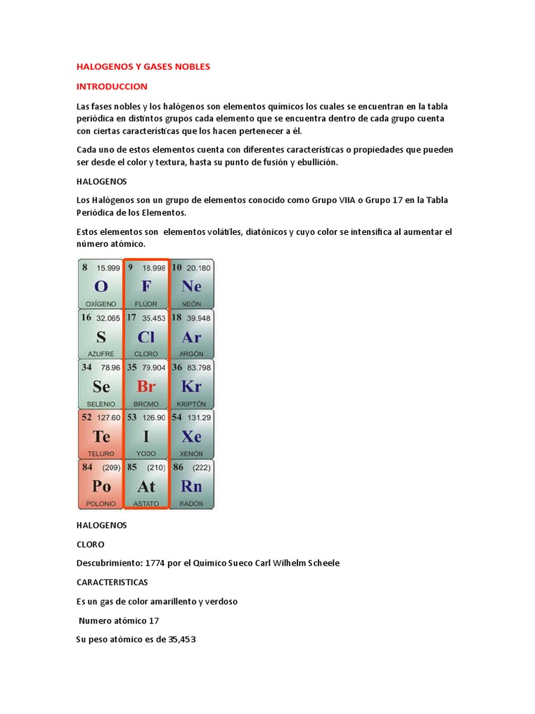Halogenos Y Gases Nobles Introduccion | PDF | Rieles | Átomos