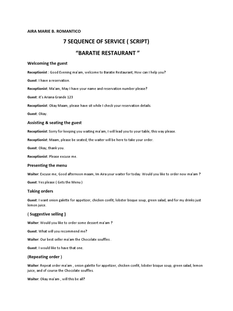 7 Sequence of Service | PDF | Waiting Staff | Restaurants