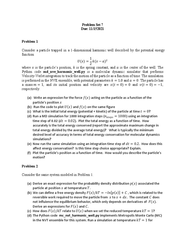 Problem Set 1 Pdf Molecular Dynamics Temperature