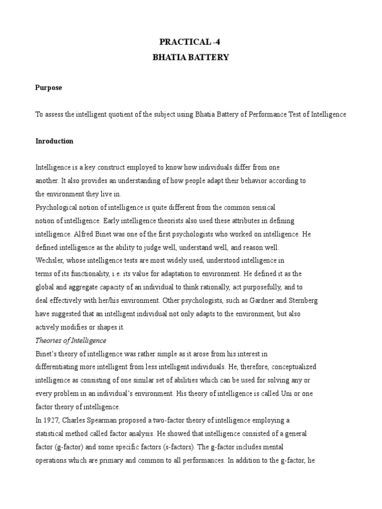 Bhatia Battery | PDF | Intelligence Quotient | Intelligence