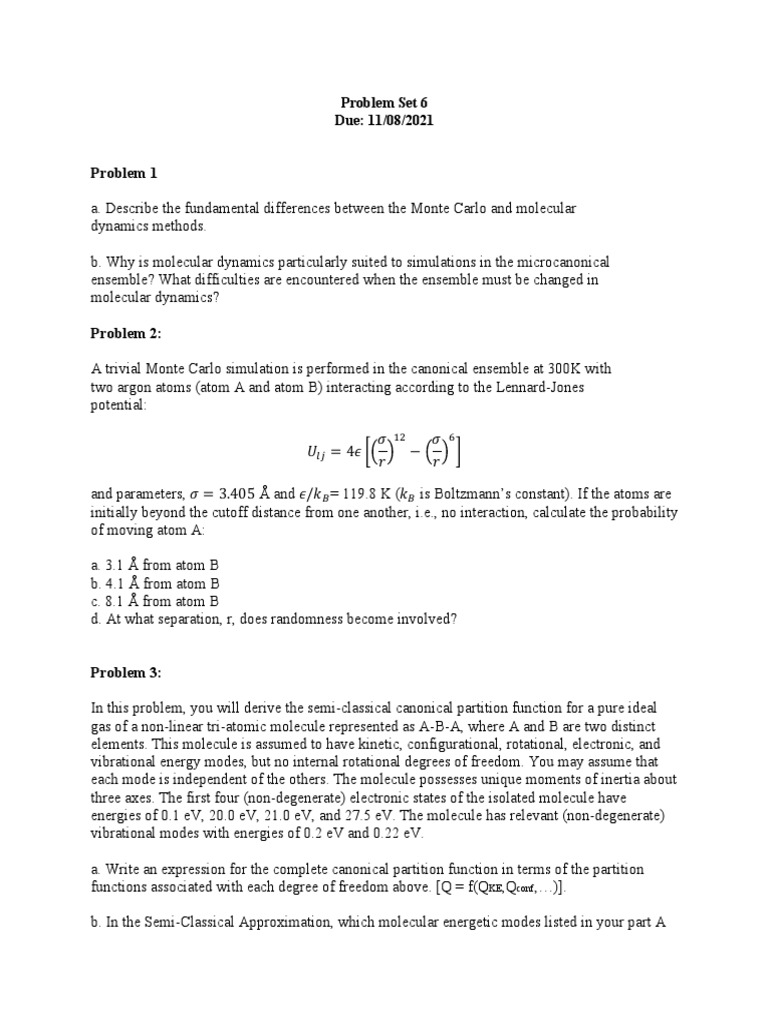 Problem Set | PDF | Gases | Molecular Dynamics