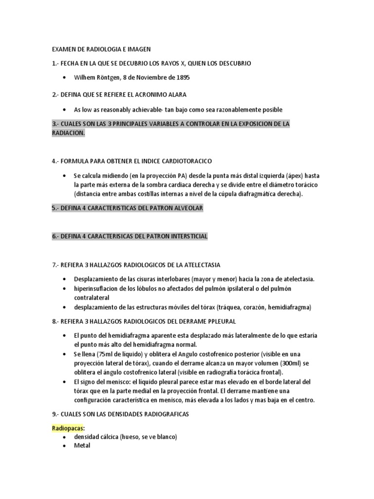 Examen de Radiologia e Imagen | PDF | Pulmón | Medicina CLINICA