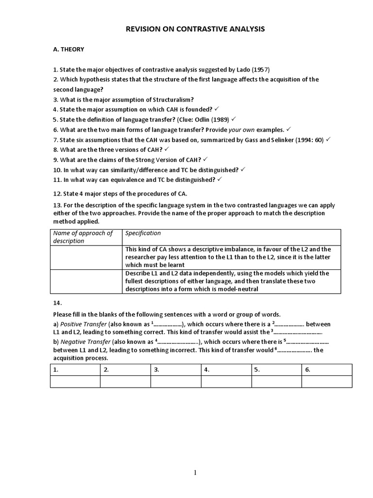 Contrastive Analysis in Language Learning | PDF | Lexical Semantics ...