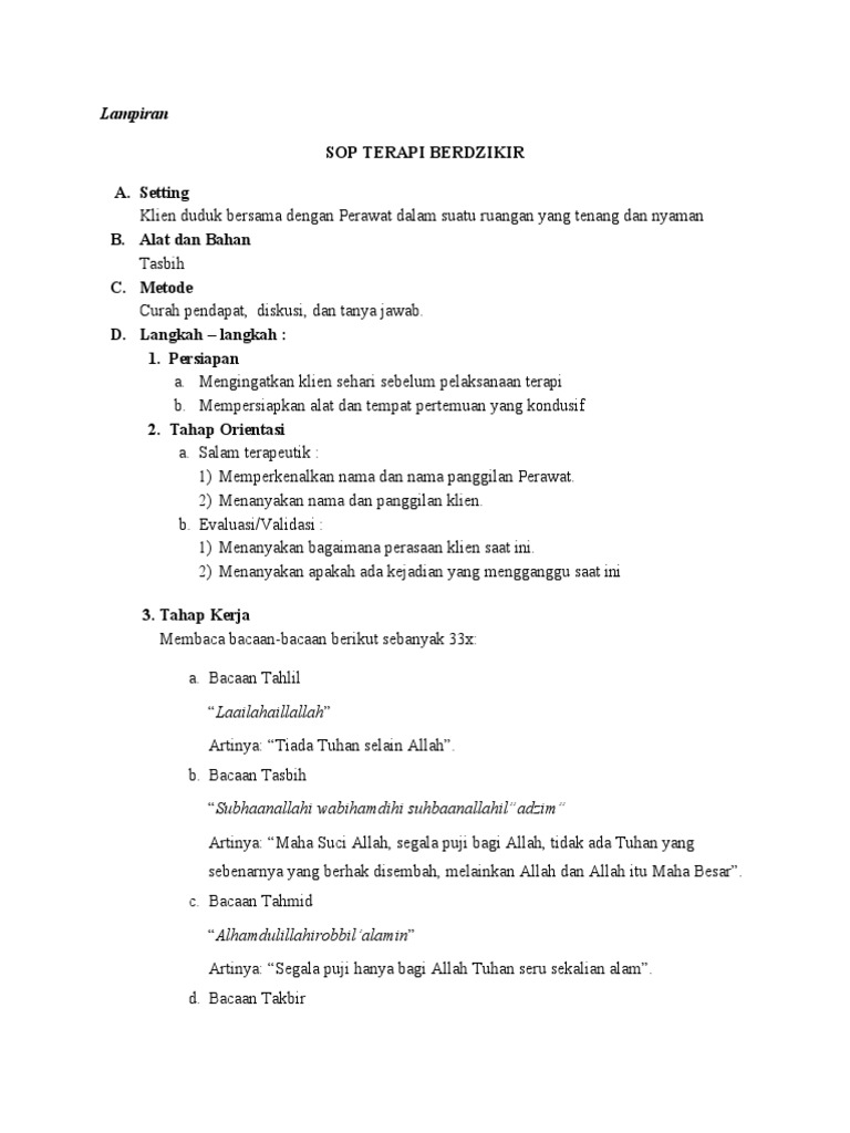 Sop Terapi Berdzikir | PDF