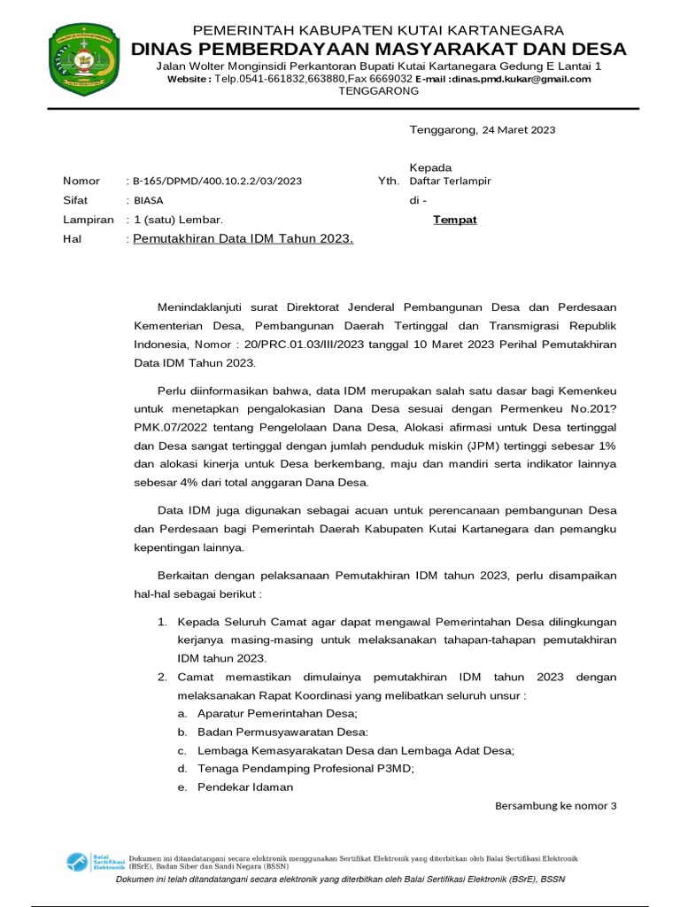 Surat Pemutakhiran IDM 2023 | PDF