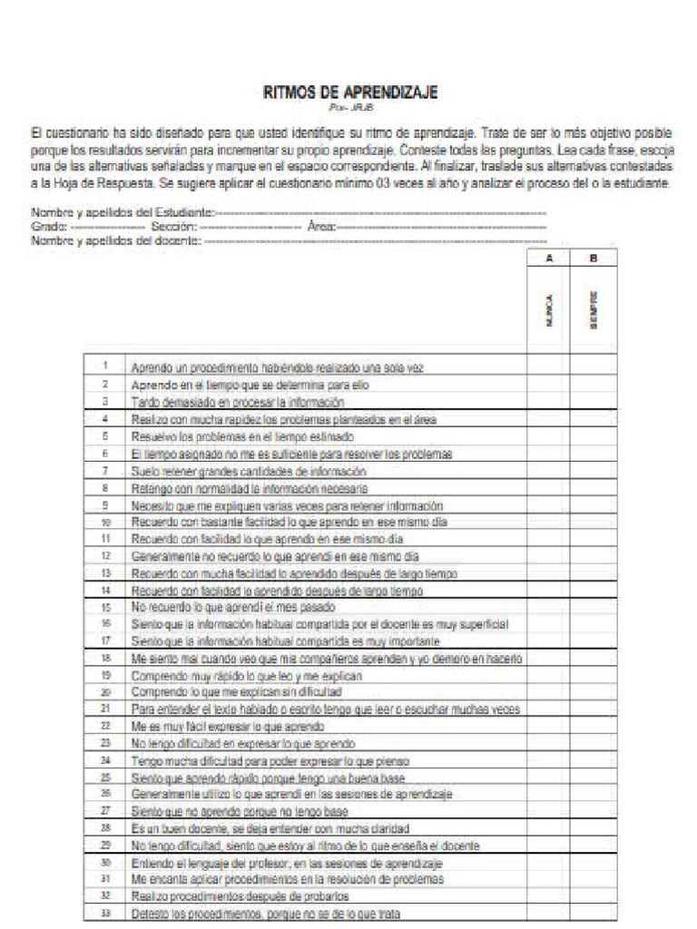 Ritmos de Aprendizaje | PDF