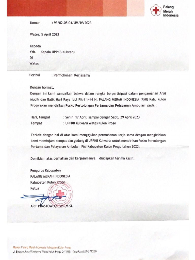 Surat Permohonan Kerjasama Pmi Kulon Progo | PDF Surat Permohonan Kerjasama Pmi Kulon Progo | PDF