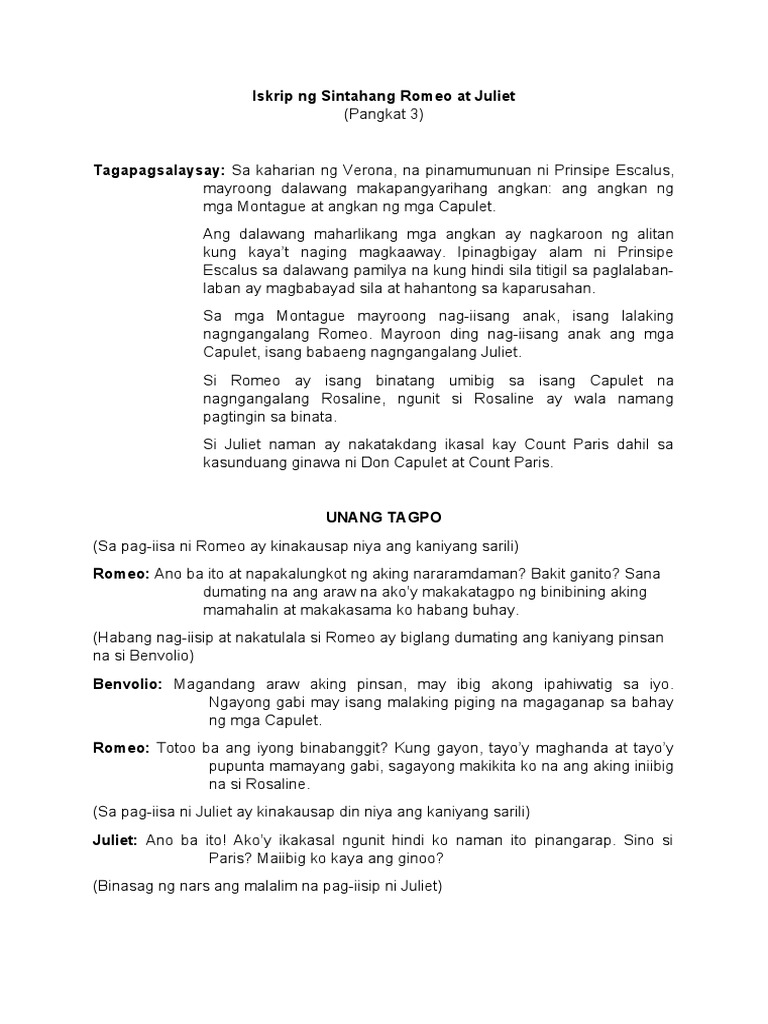 Iskrip NG Sintahang Romeo at Juliet | PDF