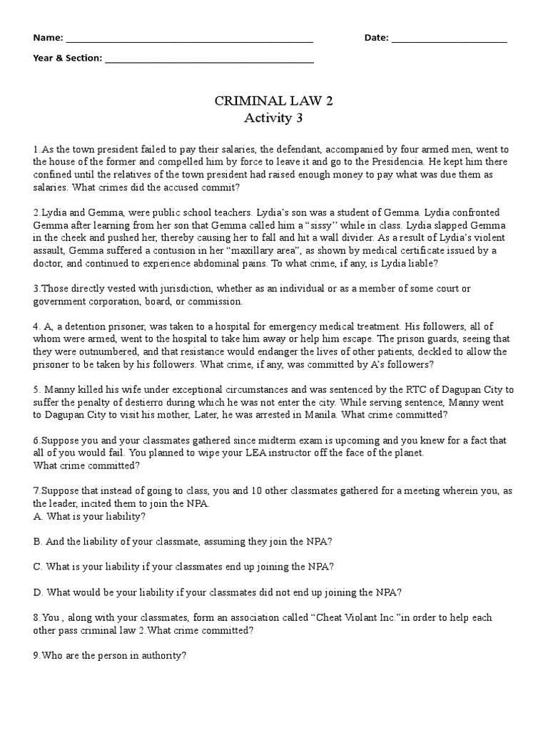 Activity 3 | PDF | Crimes | Crime & Violence