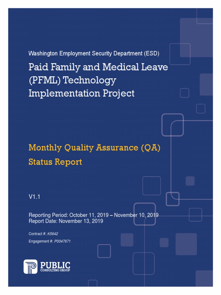 PFML Monthly QA Status Report As of Nov 10 2019 v1.1 | PDF | Project ...