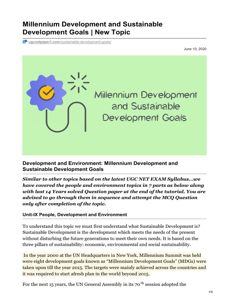 Millennium Development and Sustainable Development Goals New Topic PE ...