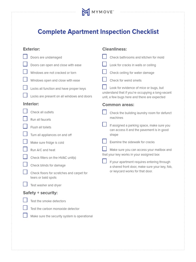 Comprehensive Apartment Inspection Checklist | PDF | Home & Garden