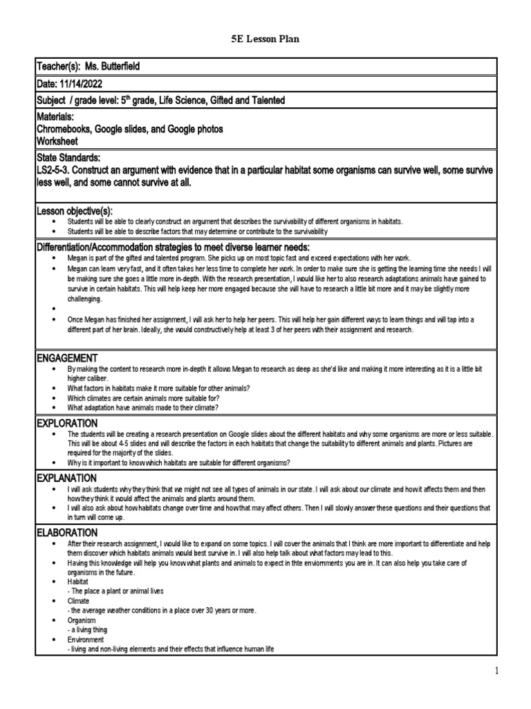 Lesson Plan Template 1 | PDF | Natural Environment | Lesson Plan