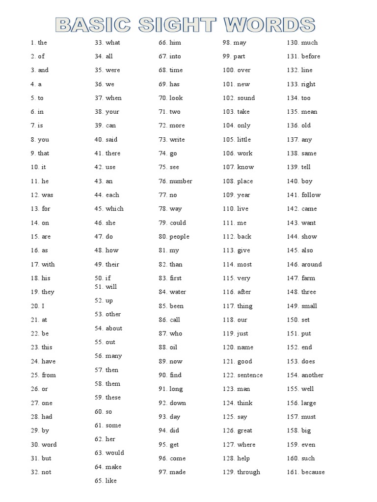 Basic Sight Words | PDF