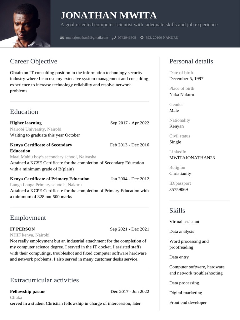 Resume JONATHAN MWITA 02 - 15 - 2023 7 - 15 - 50 AM | Download Free PDF ...