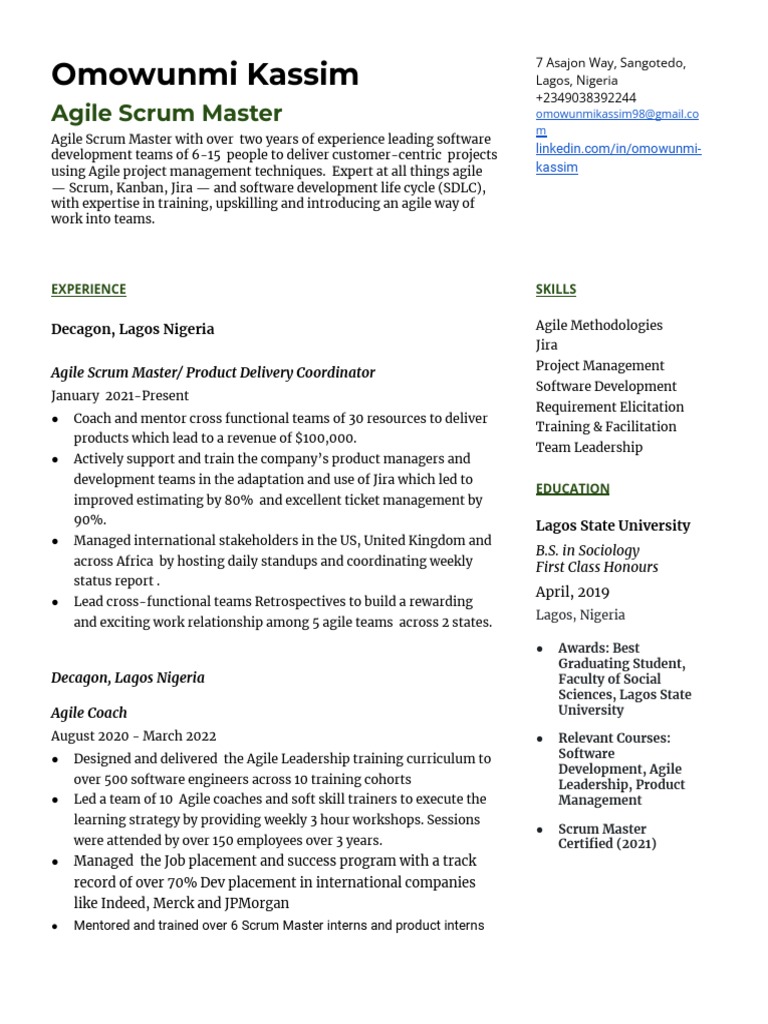 Agile Scrum Master Profile | PDF | Agile Software Development | Scrum (Software Development)