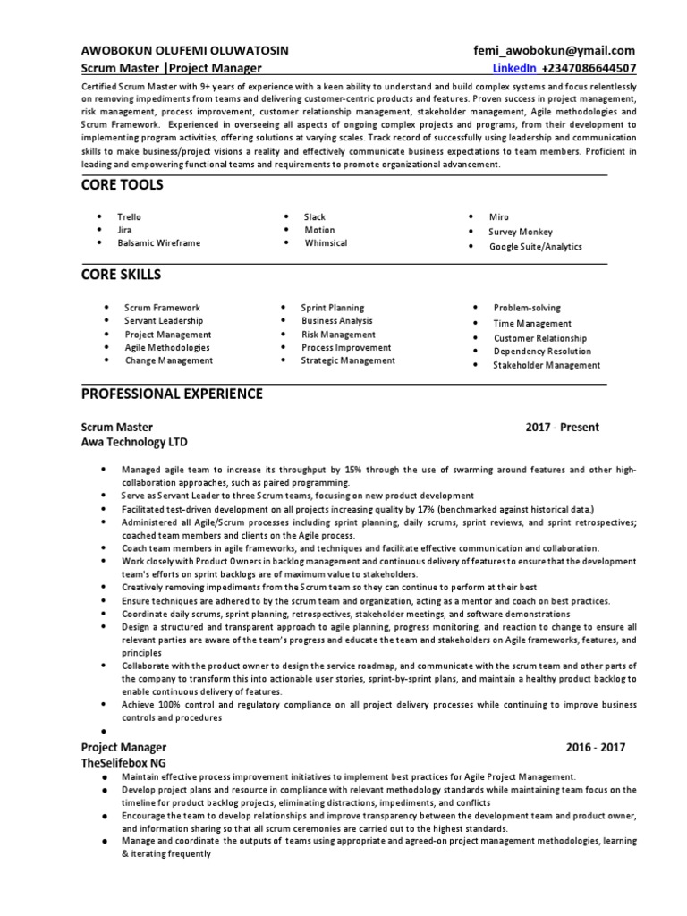 Olufemi+Awobokun +CV | PDF | Scrum (Software Development) | Agile Software Development