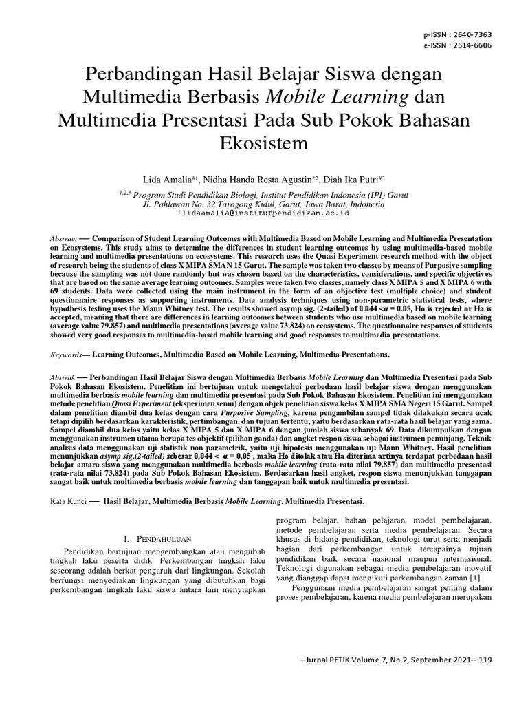 Perbandingan Hasil Belajar Siswa Dengan Multimedia Berbasis Mobile Learning Dan Multimedia ...