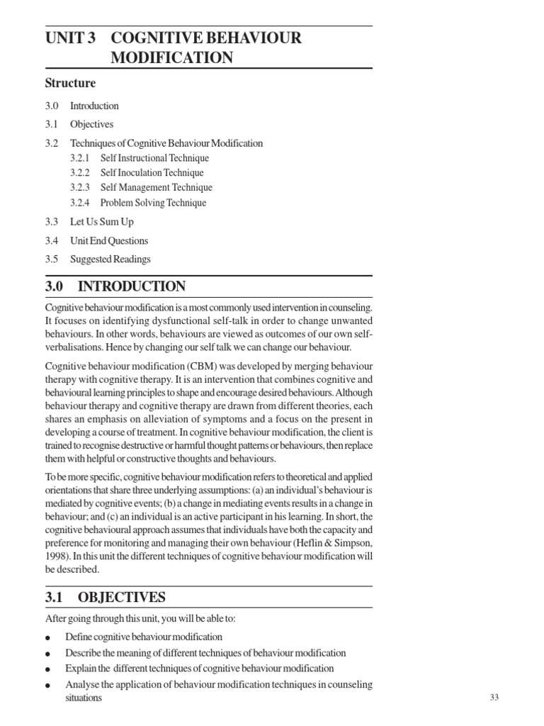 Cognitive Behavior Modification (CBM) | PDF | Cognitive Behavioral Therapy | Psychotherapy