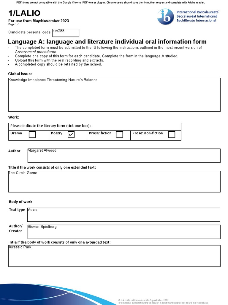 1/lalio: Language A: Language and Literature Individual Oral ...
