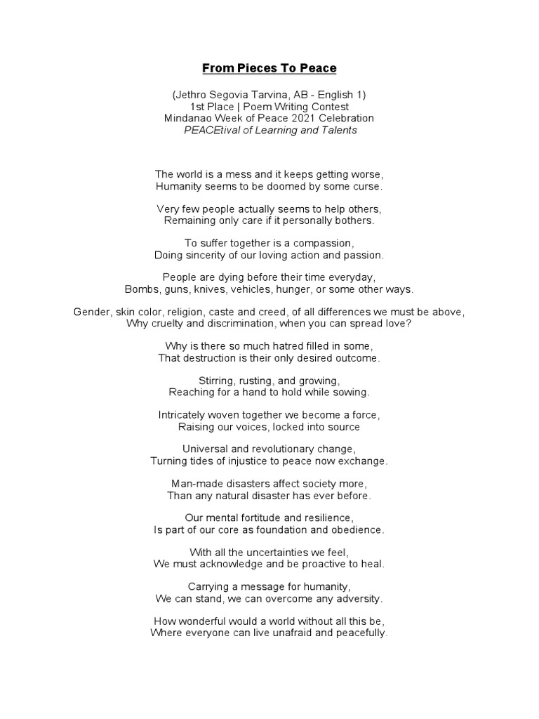From Pieces To Peace - Poem | PDF