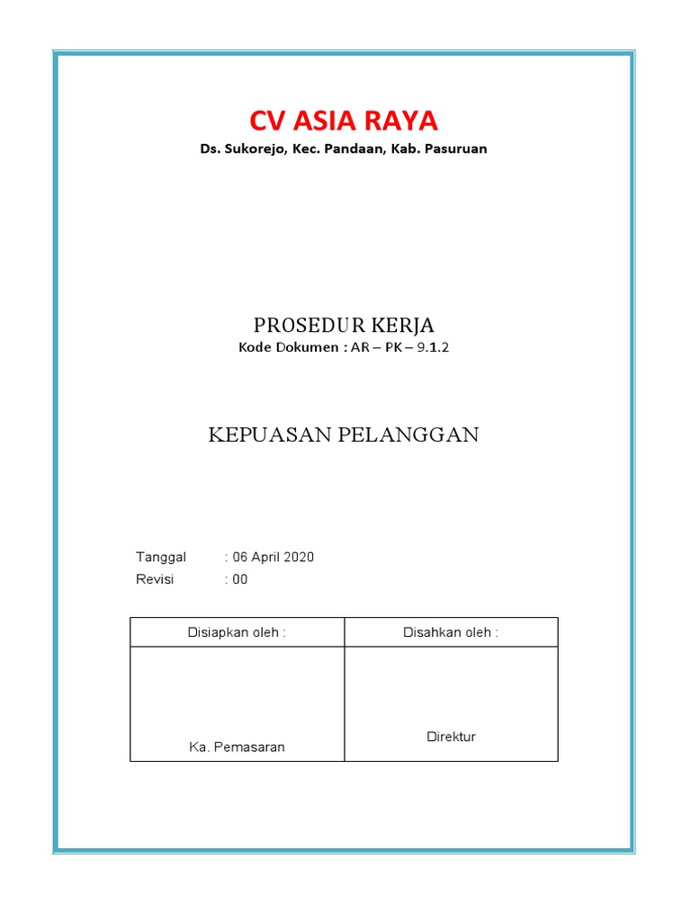 CV Asia Raya: Prosedur Kerja | PDF